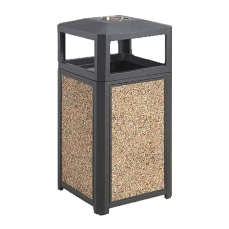 Outdoor Waste Basket with Ashtray – Stone Finish